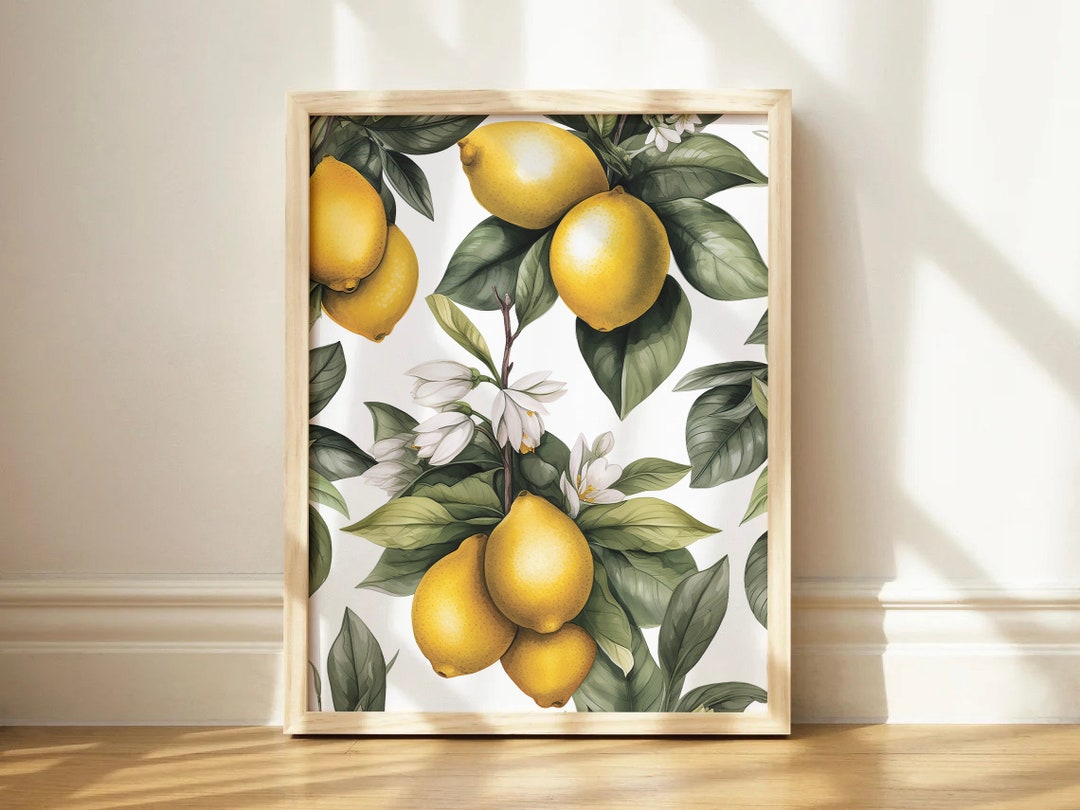 Vintage Lemon Print Boho Citrus Digital Art Kitchen Printable - Etsy