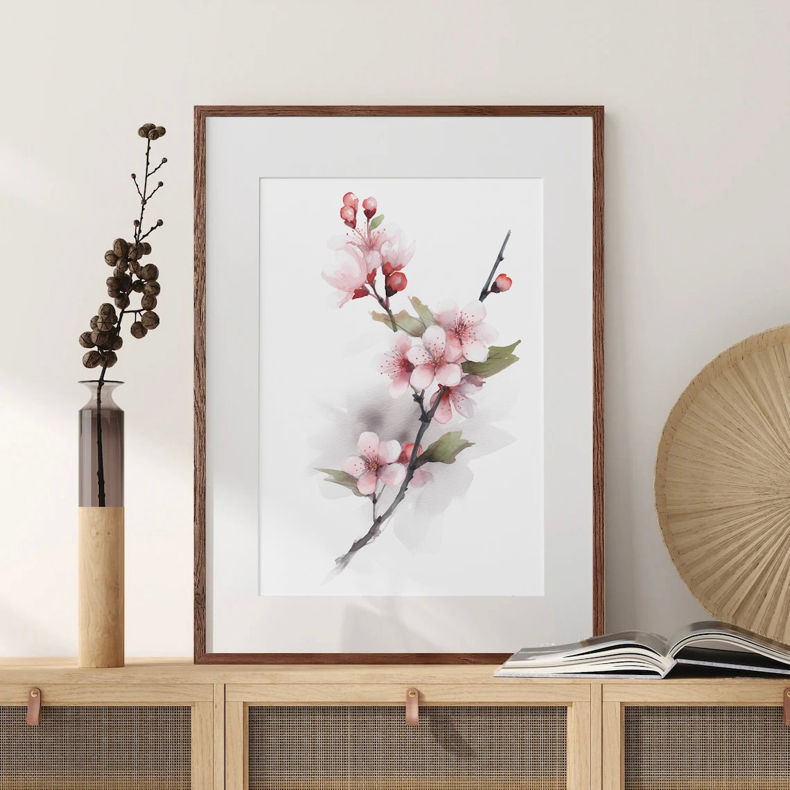 Cherry Blossom Digital Art Vintage Botanical Painting Watercolor Print ...
