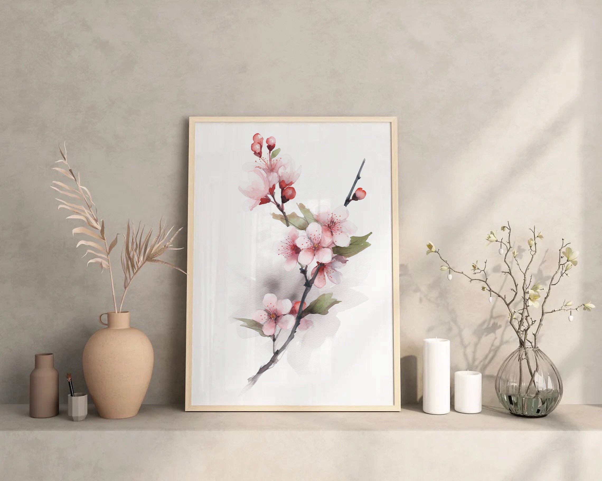 Cherry Blossom Digital Art Vintage Botanical Painting Watercolor Print ...
