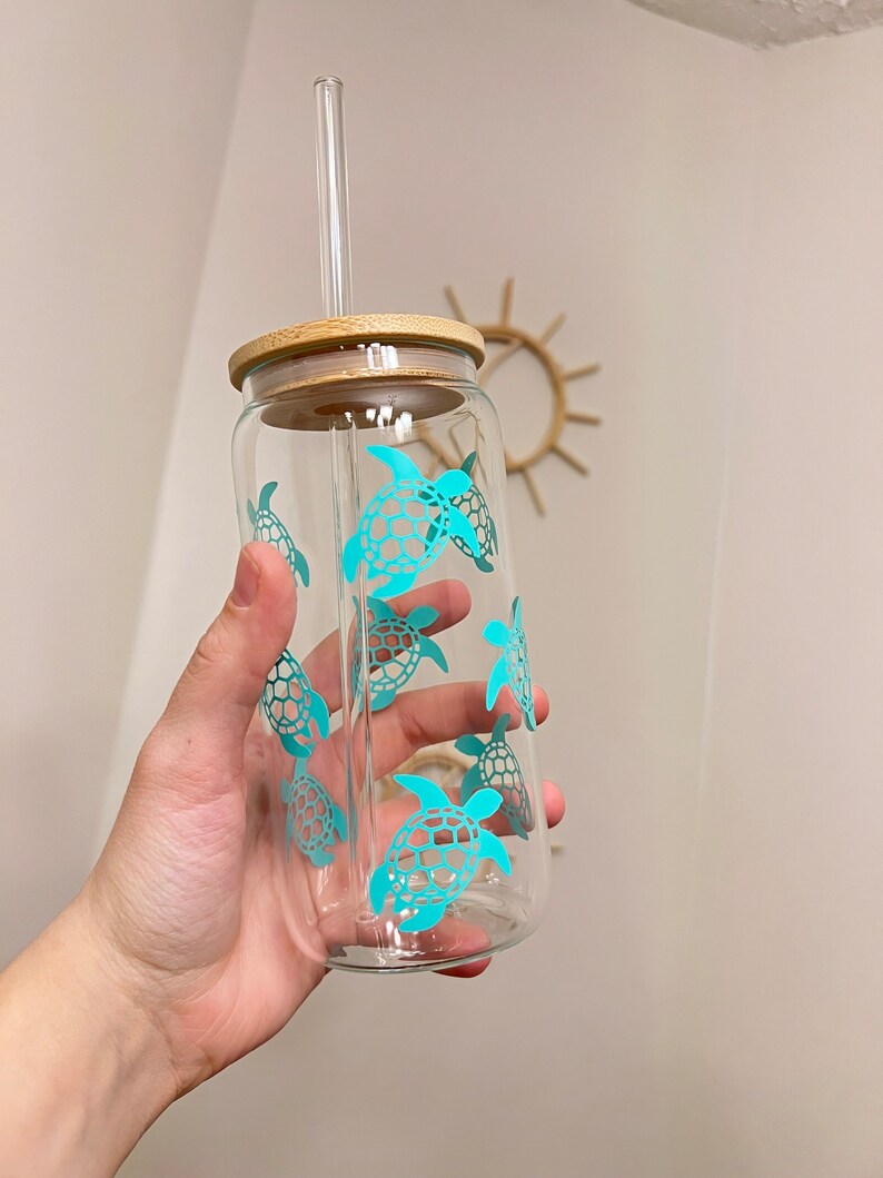 Tropical Sea Turtle Glass Tumbler Beer Can Glass Sea Turtle Can Glass ...