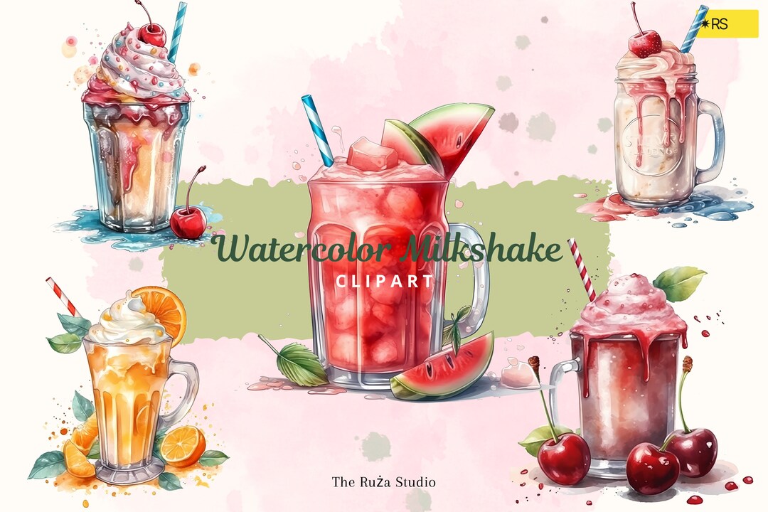 Watercolor Milkshake Clipart Dessert Ice-cream Clipart - Etsy