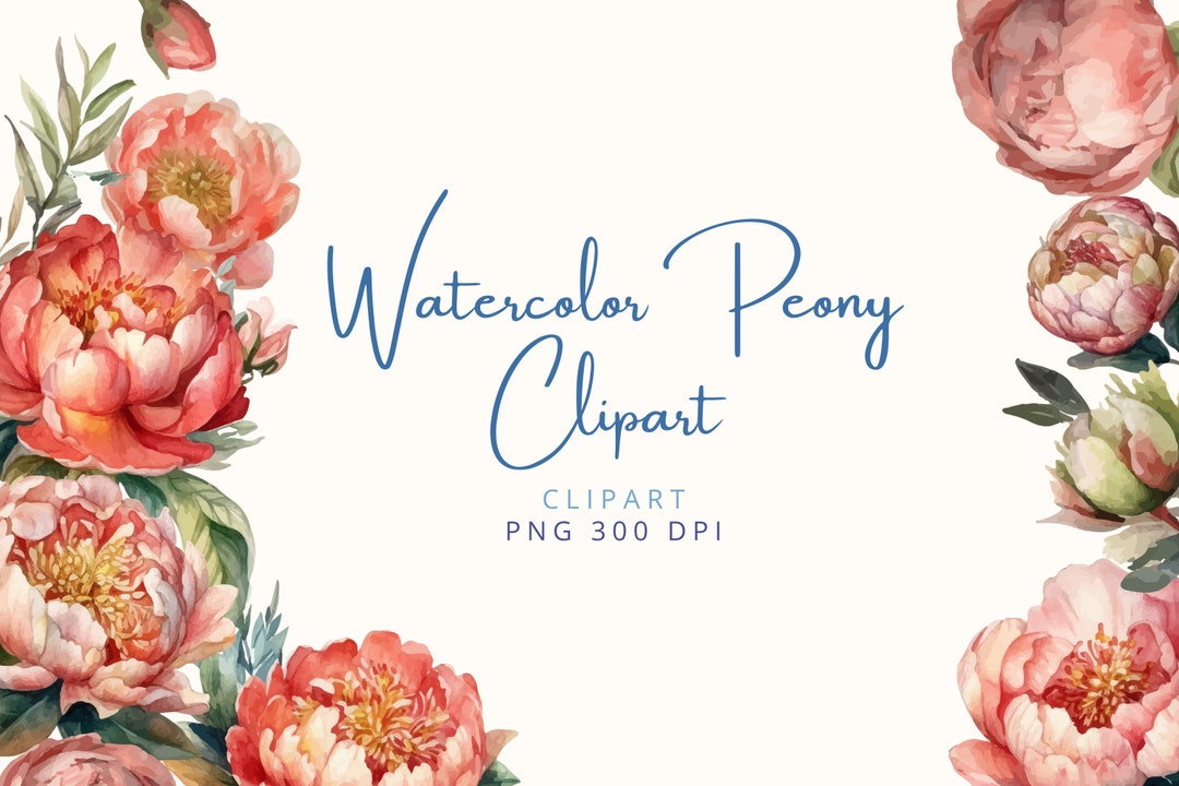 Watercolor Peony Clipart DIY Peony Watercolor Decor Floral Art Wall Art ...