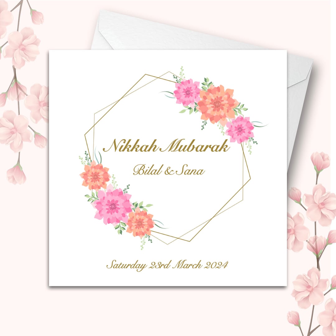 Personalised Nikkah Card, Nikkah Mubarak, Nikkah Day, Shaadi Mubarak ...