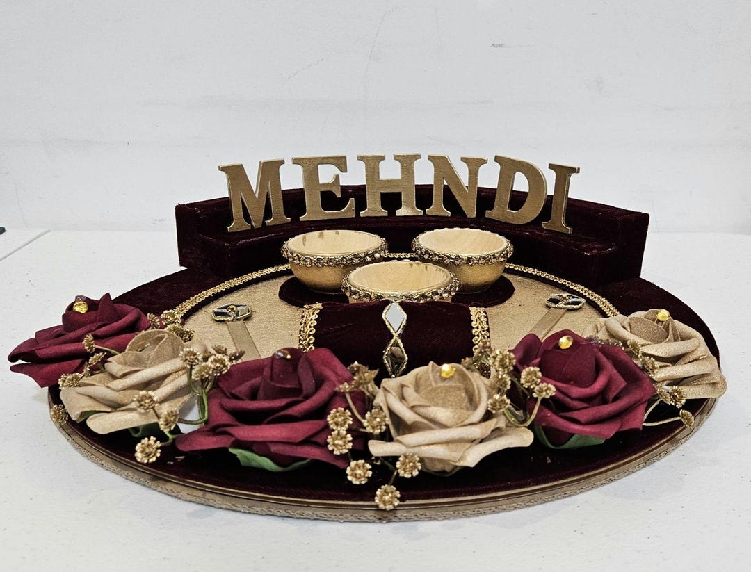Decorative Mehndi Thaal Plates for Mayon Mehndi Haldi Pakistani Wedding ...