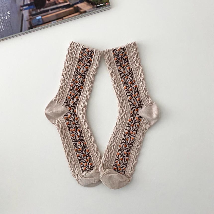 Daily Women Socks, Beige Flower Set, 5-pack Cute Socks Set, Cozy Animal ...