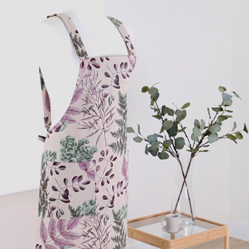 Tropical Leaves Pattern Apron for Womenpurple, Greenbotanical Apron ...