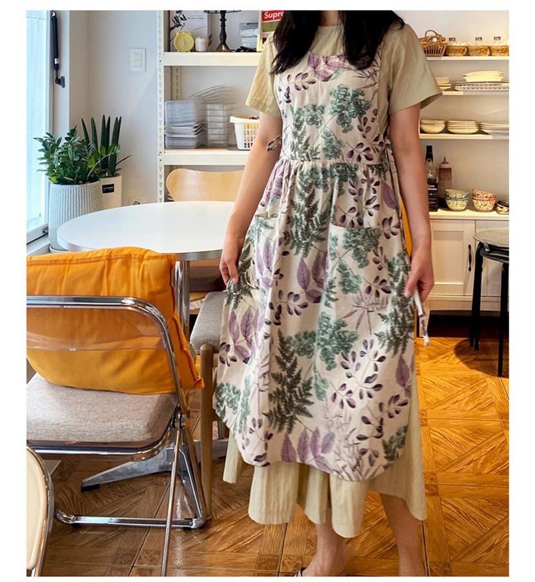 Olive Print Apron With Pockets Purple Color, Handmade Apron for Women ...