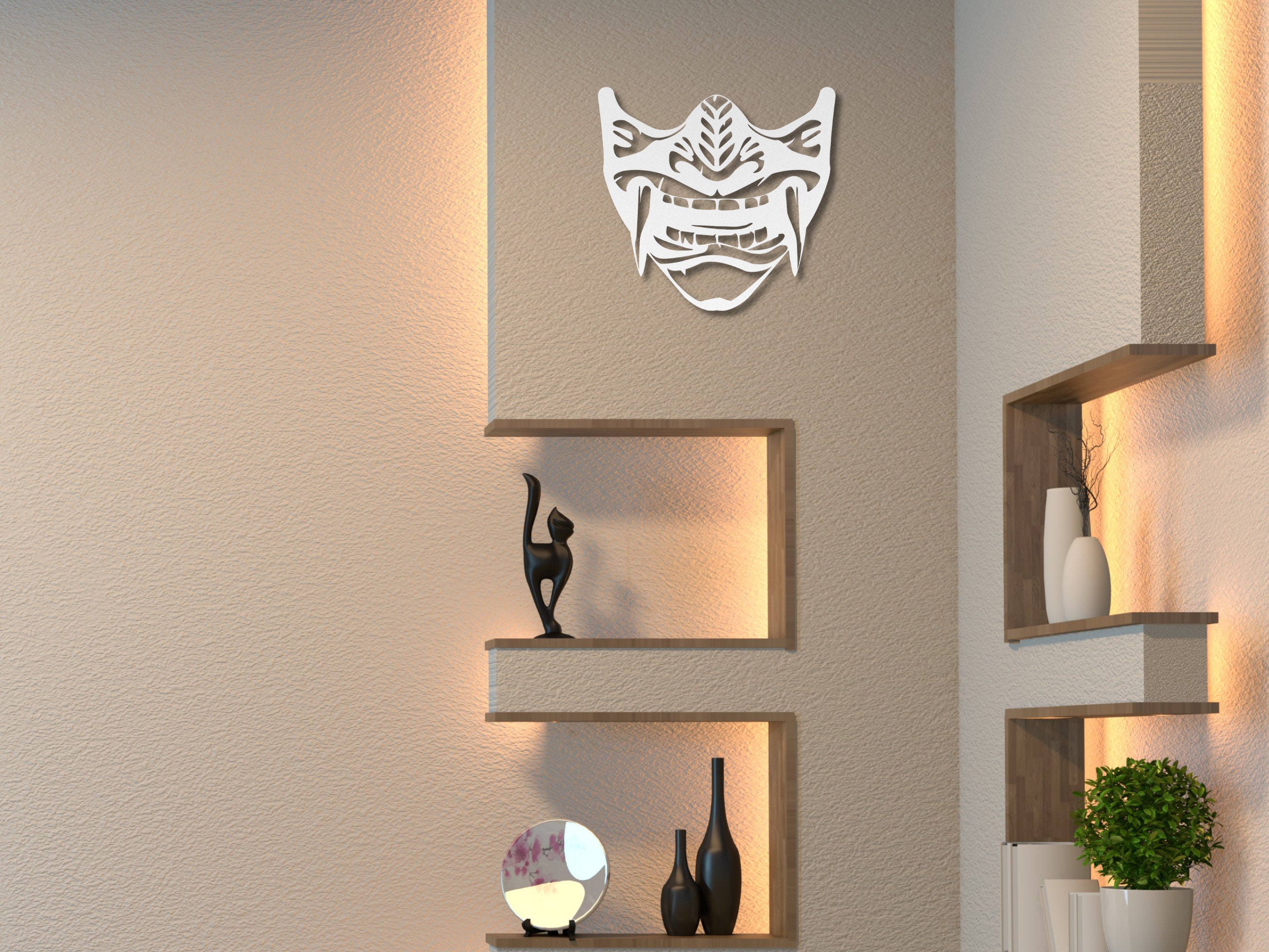Japanese Metal Wall Art Oni Mask Wall Decor Half Mask Metal Sign ...