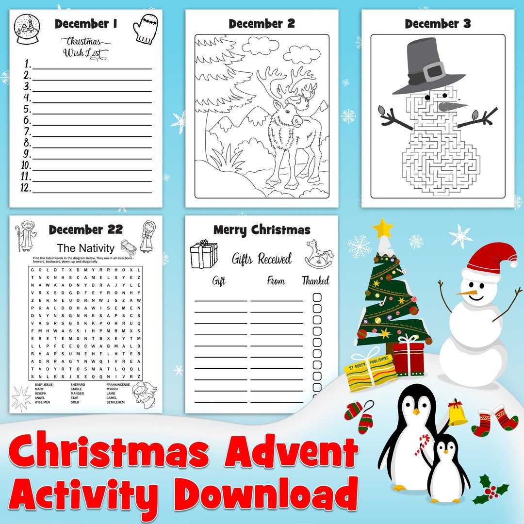 Christmas Advent Activity Calendar for Kids, Instant Download Countdown ...