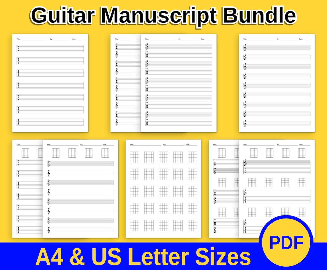 Set of 9 Printable Guitar Music Sheet Bundle | Guitar Chord Tab Music ...