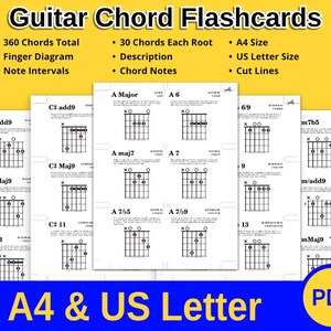 360 Printable Guitar Chord Flashcards | Music Theory | 30 Chords Each ...