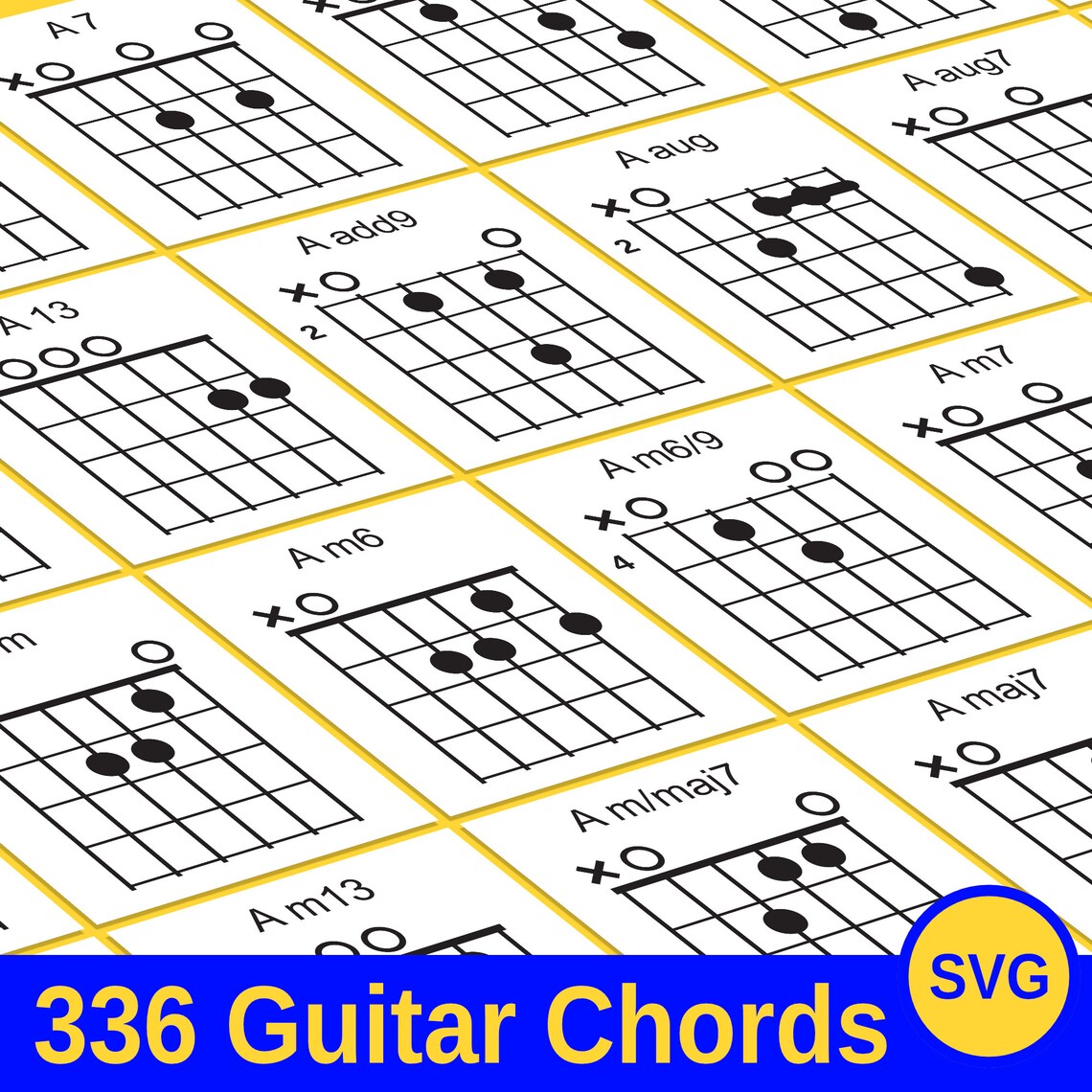 Guitar Chords SVG Bundle, 336 Chord Diagrams for Your Design Projects ...