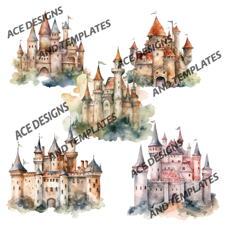 Watercolor Castles Transparent PNG Watercolor Castles for - Etsy