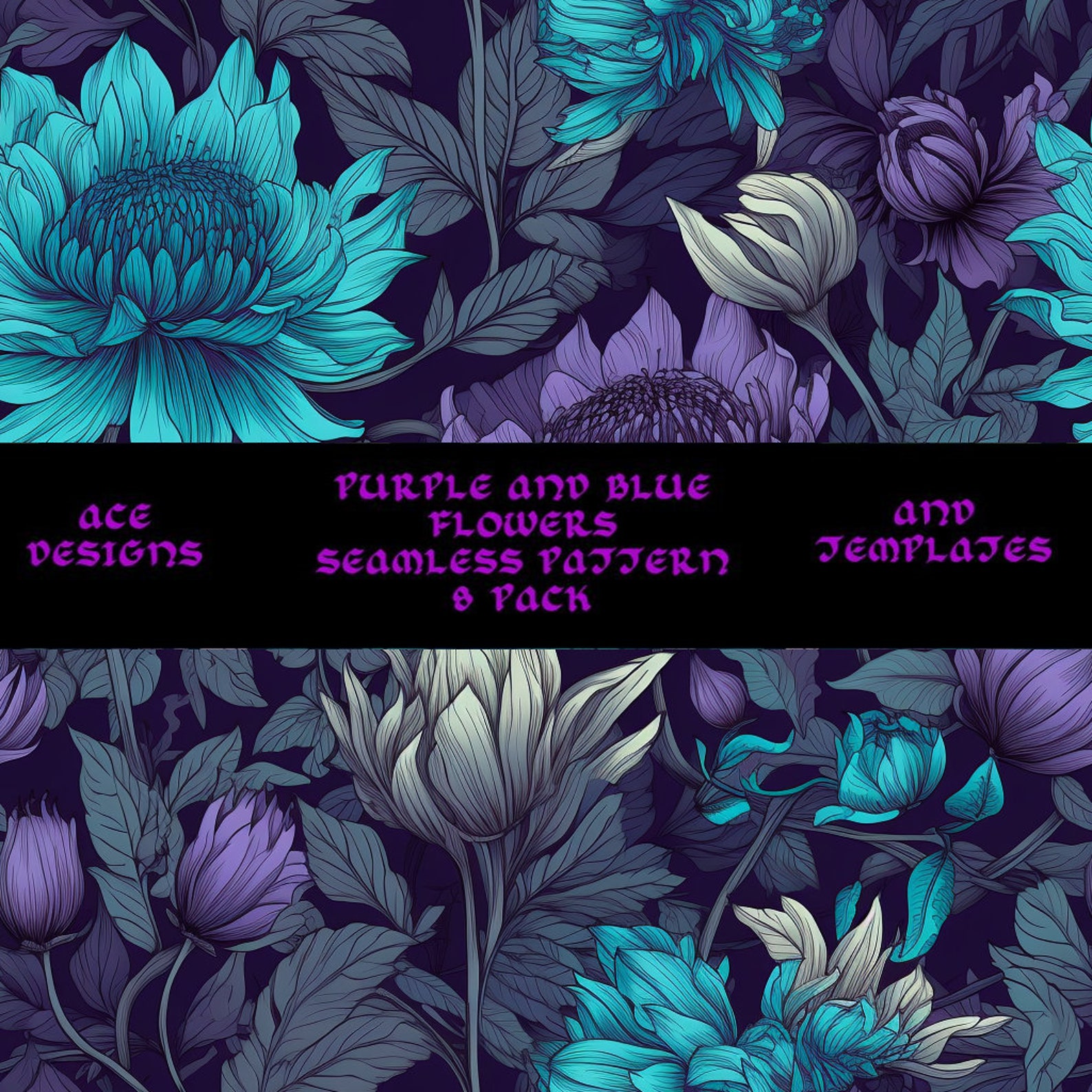 Purple Blue Flowers Seamless Pattern Flower Patterns Digital Download ...