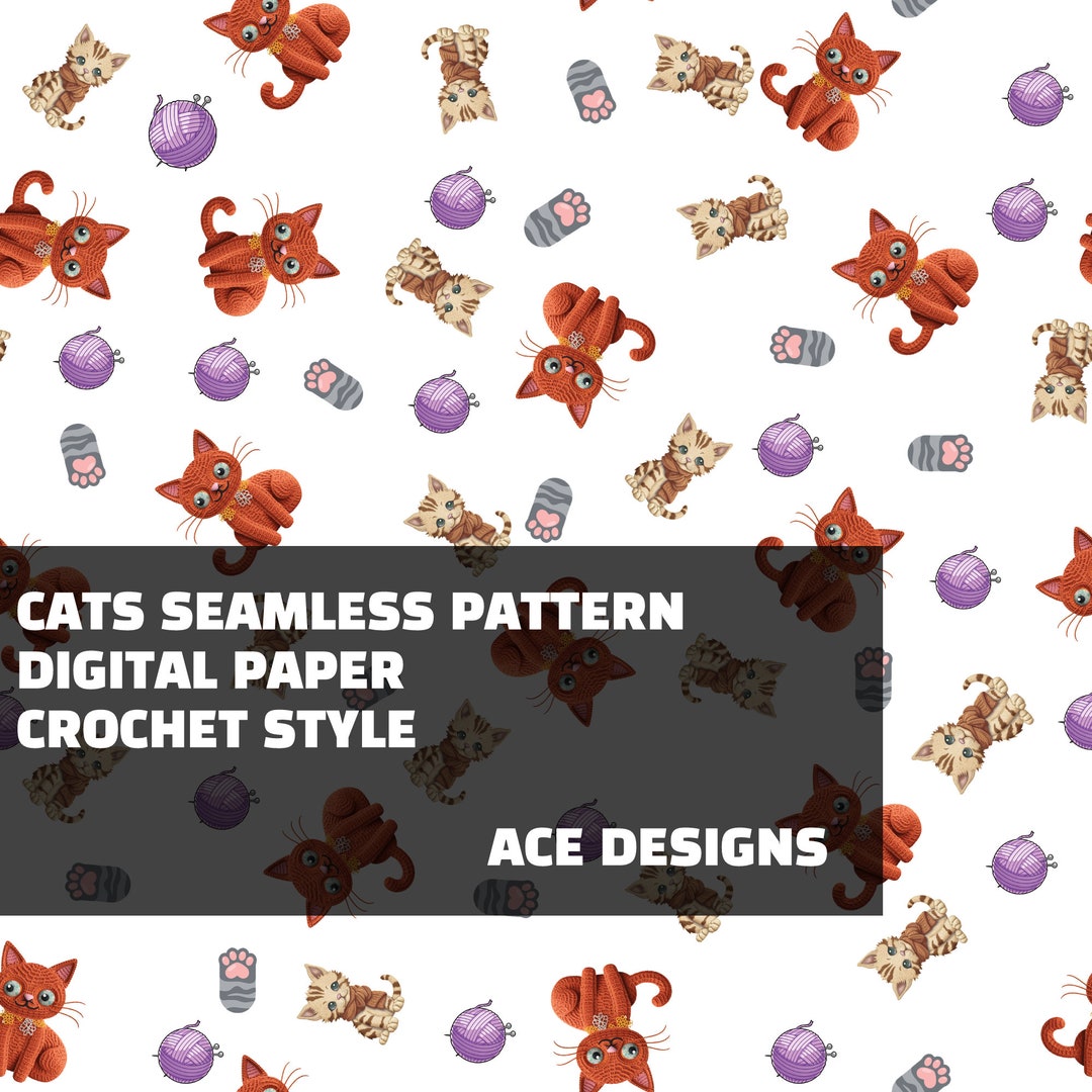 Transparent Seamless Pattern Crochet Seamless Pattern PNG Cats Seamless ...