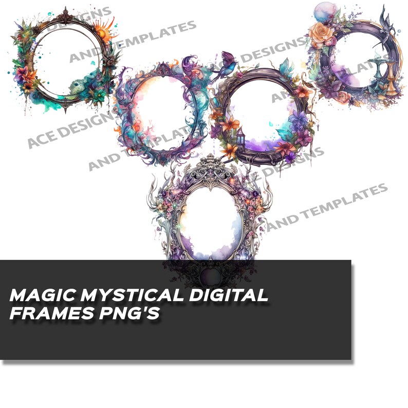 Watercolor Magical Frames Clip Art Mystical Clip Art Digital Frames PNG ...