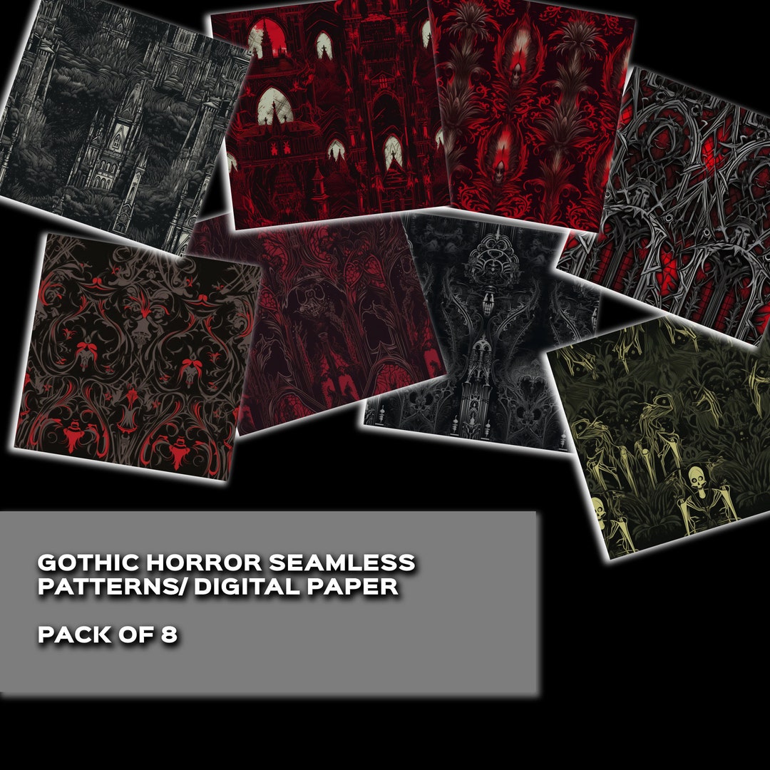 Gothic Horror Seamless Pattern Set, Dark Digital Paper (12x12, 8 Pngs ...
