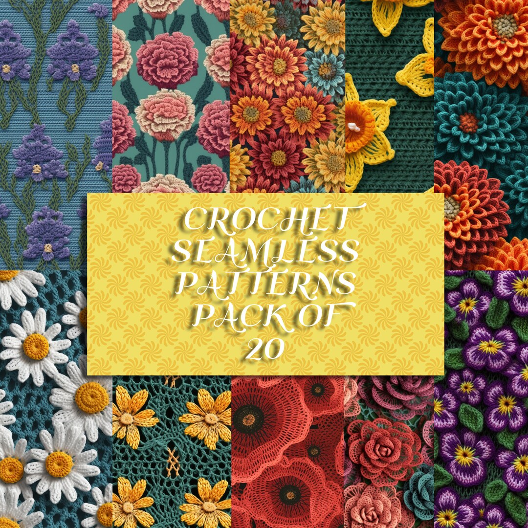 Crochet Seamless Pattern Crochet Flowers Pattern Digital Crochet Print ...