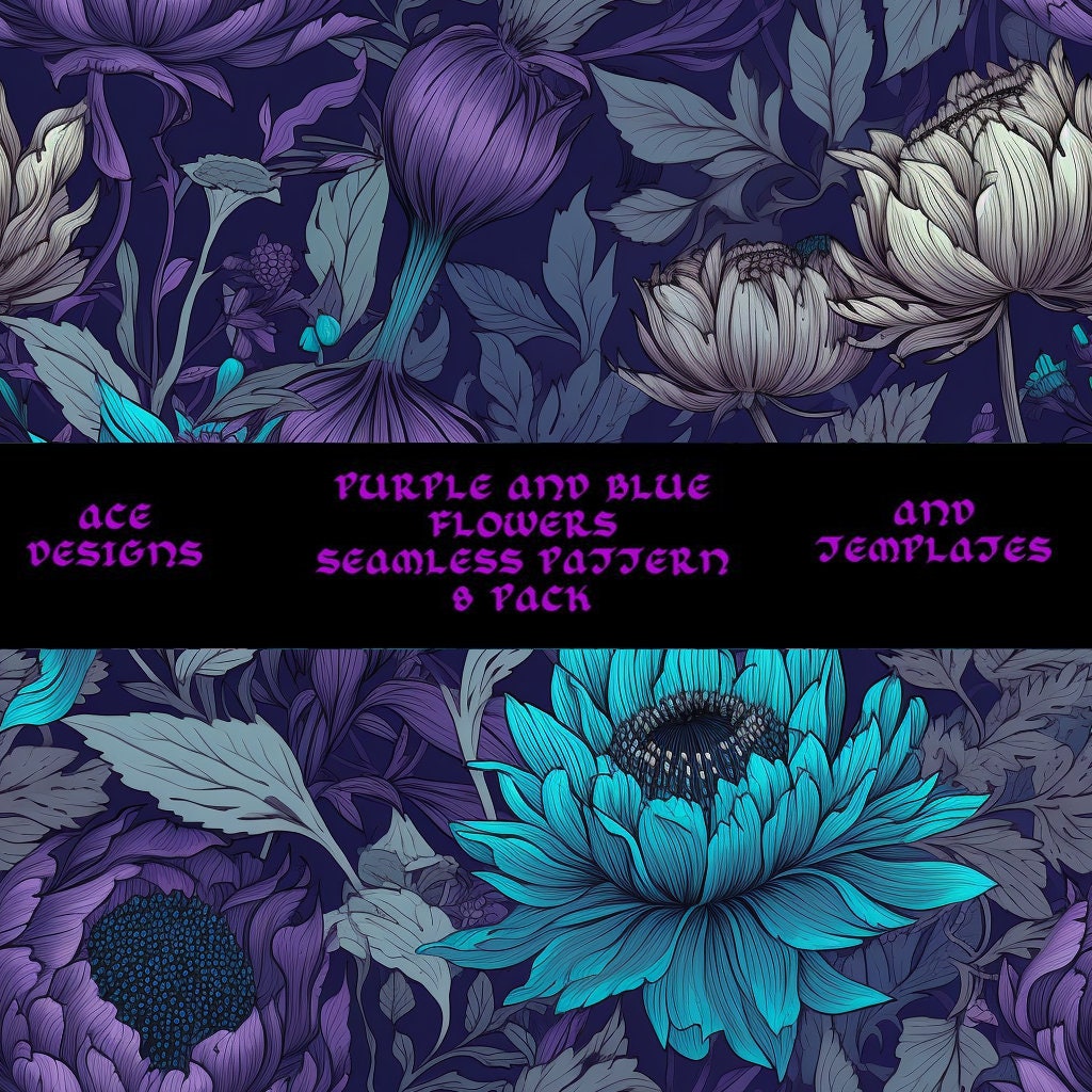 Purple Blue Flowers Seamless Pattern Flower Patterns Digital Download ...