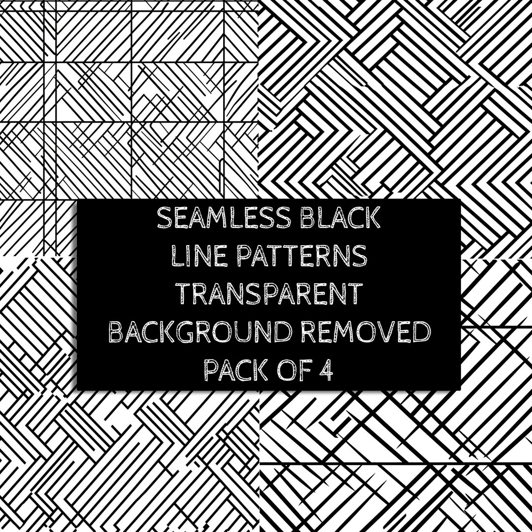 Black Line Art Seamless Patterns, Transparent Overlays (digital ...