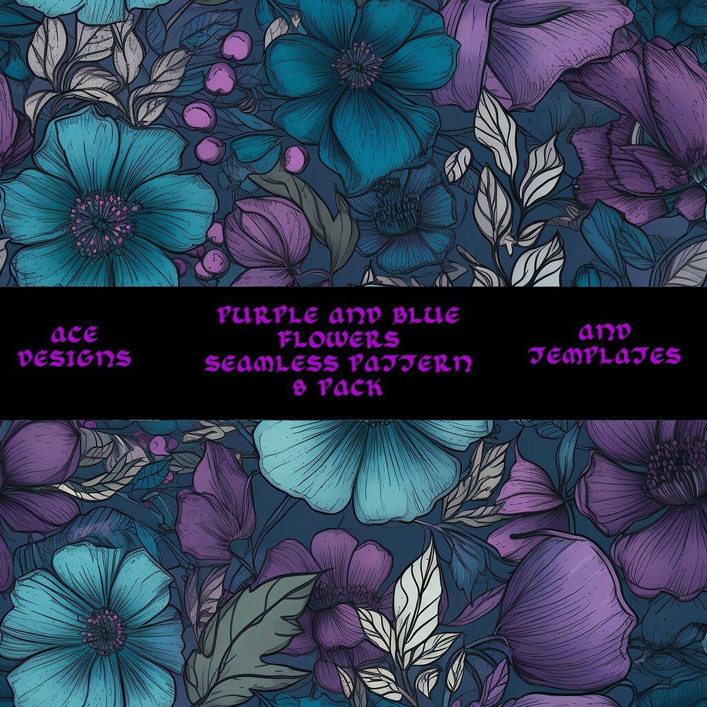 Purple Blue Flowers Seamless Pattern Flower Patterns Digital Download ...