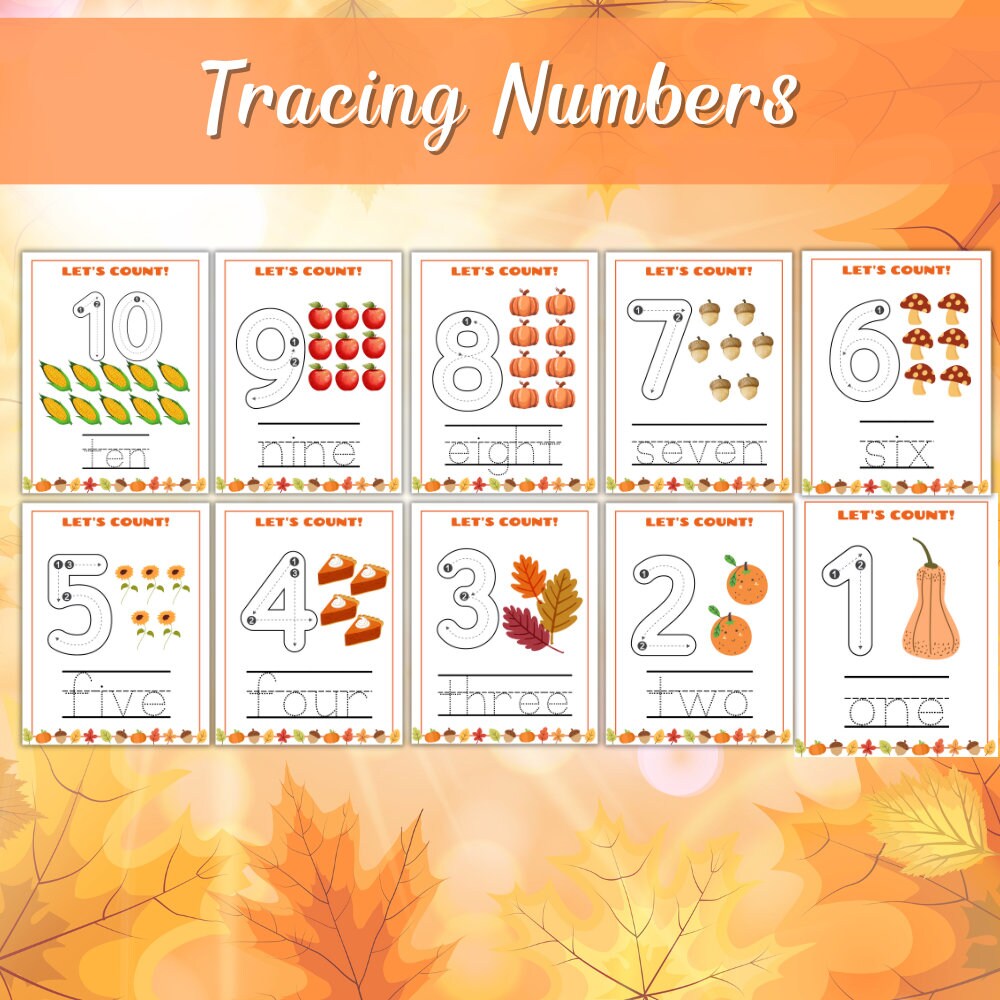 60 Printable Fall Activity Pages-tracing Letters and Numbers-counting ...
