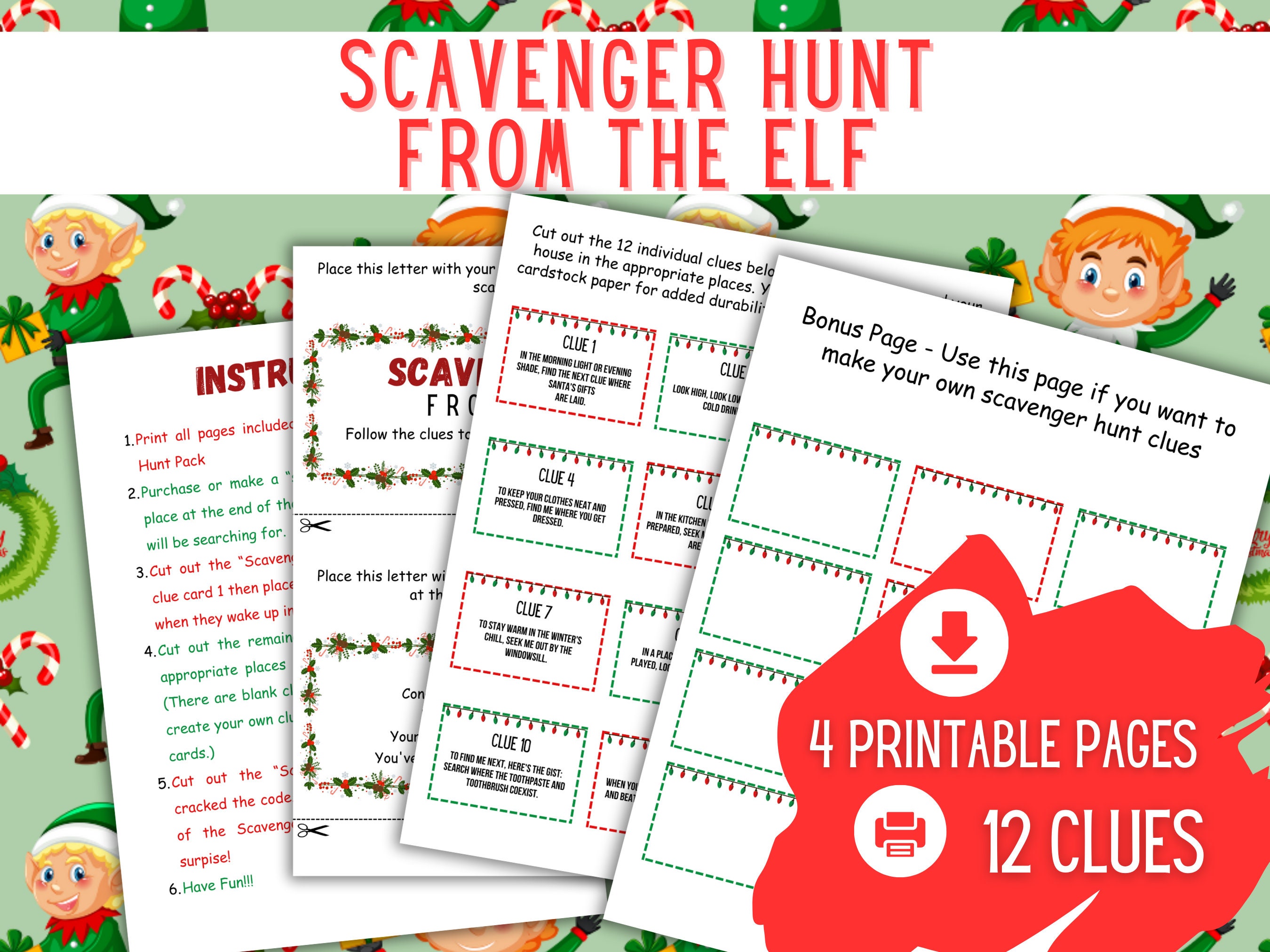 Printable Elf Scavenger Hunt-printable Christmas Scavenge Hunt - Etsy