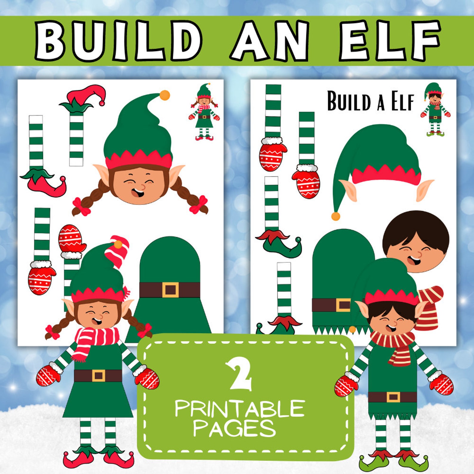Printable Pdf Christmas Kids Elf Craft, Printable Build Two Elves Kids ...