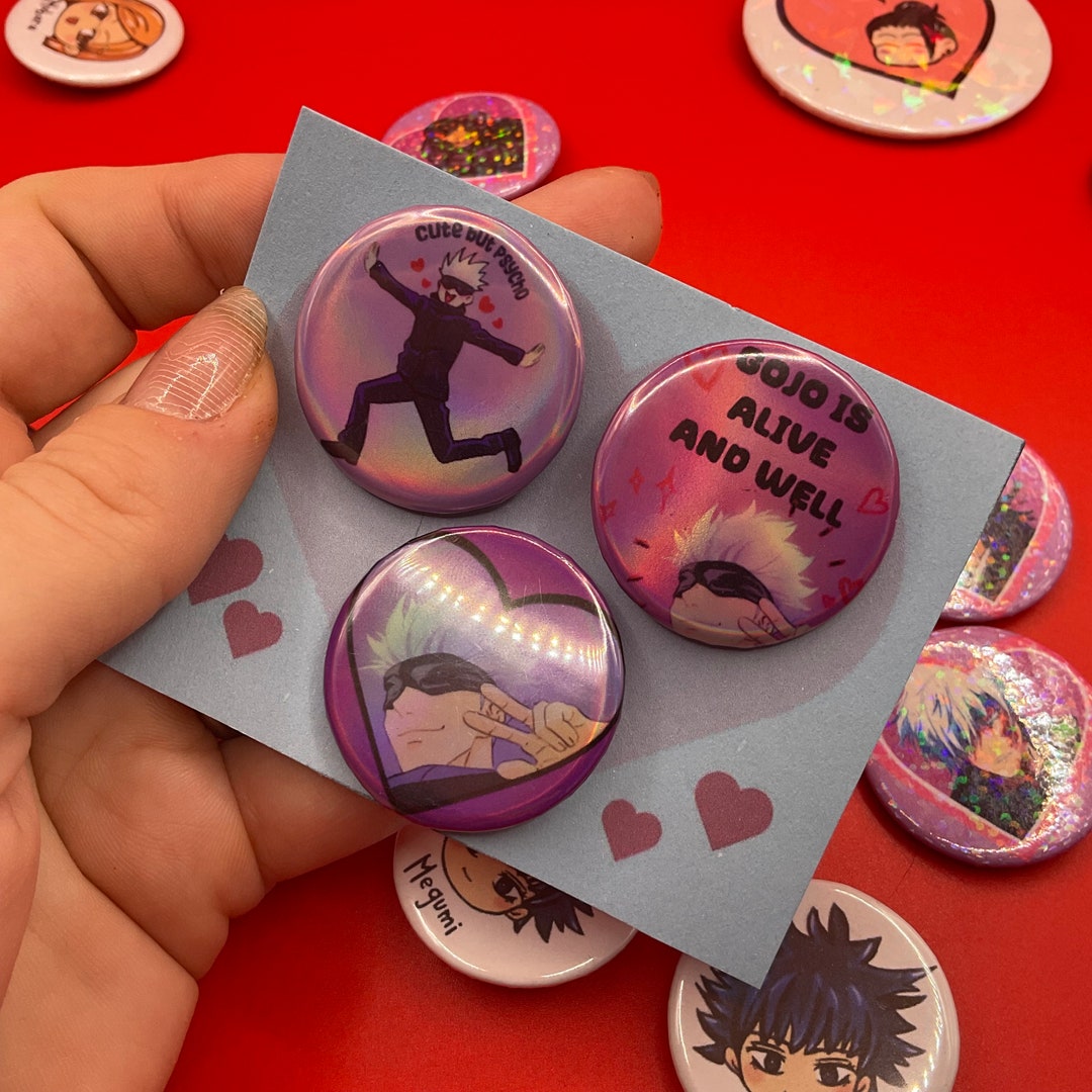 JJK Jujutsu Anime Chibi Holographic Pin Button Gift Set 1 in ...