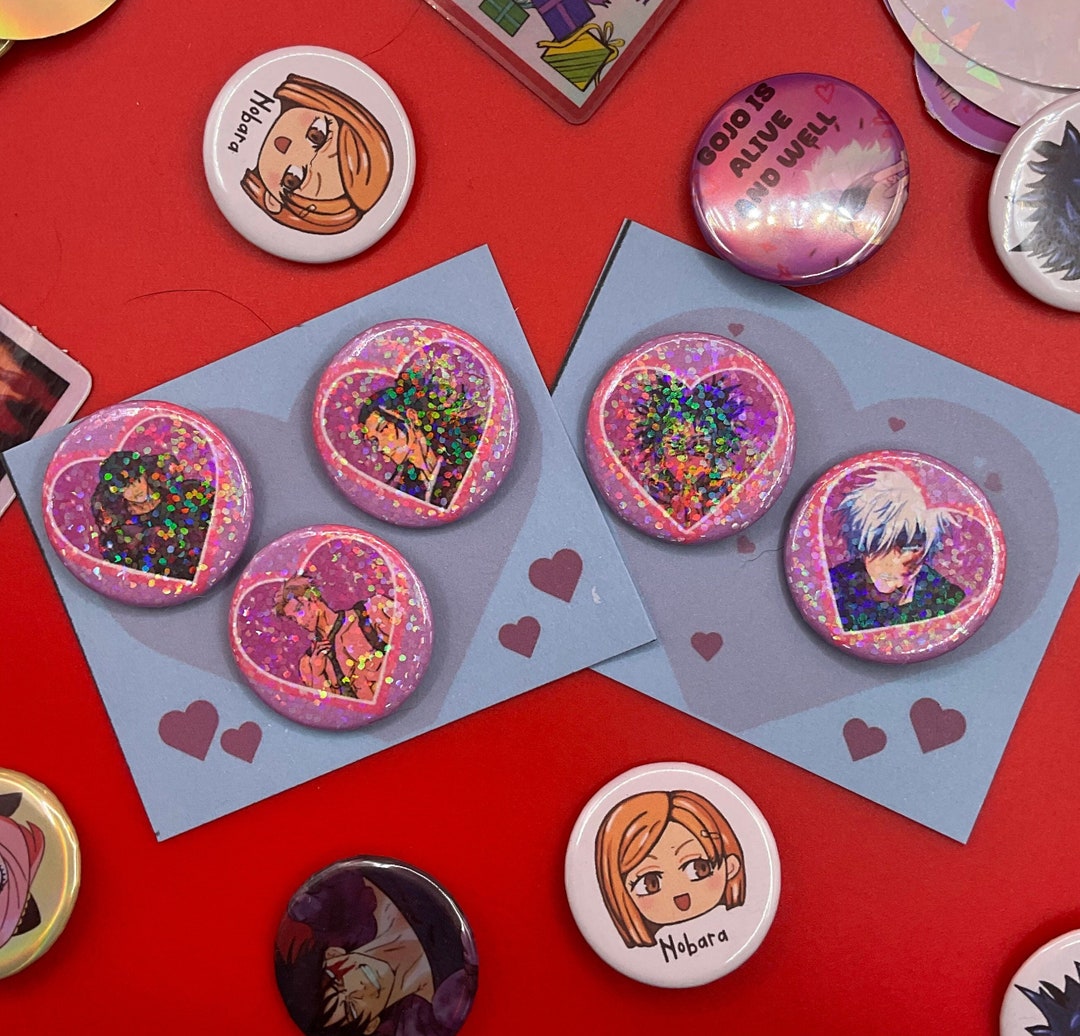 JJK Jujutsu Anime Men Heart Pins Holographic 2.25 or 1 in ...