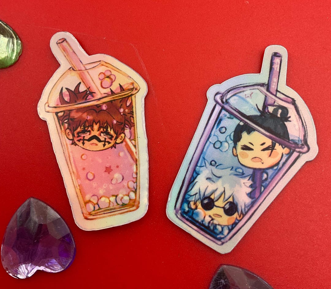 JJK Anime Boba Tea Holographic Sticker Set: Waterproof Vinyl Decals - Etsy