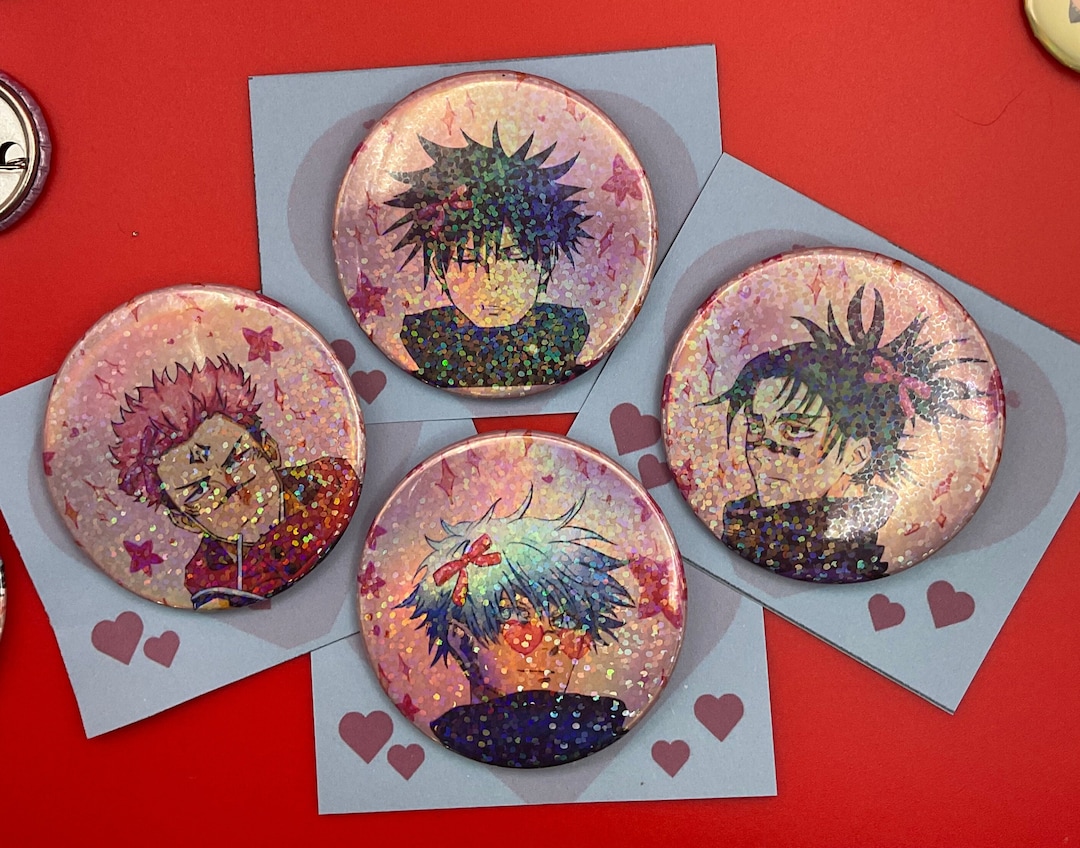 JJK Jujutsu Anime Men Pin Button Set Holo Hair Bow 2.25 or 1 Holoday - Etsy