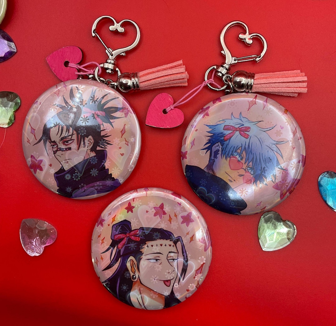 JJK Anime Keychain: Custom Holographic Heart With Tassel - Etsy