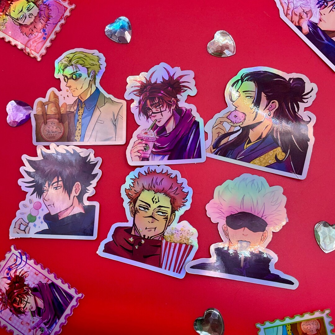 JJK Anime Sticker Set: Snack Time Holographic Waterproof Stickers - Etsy