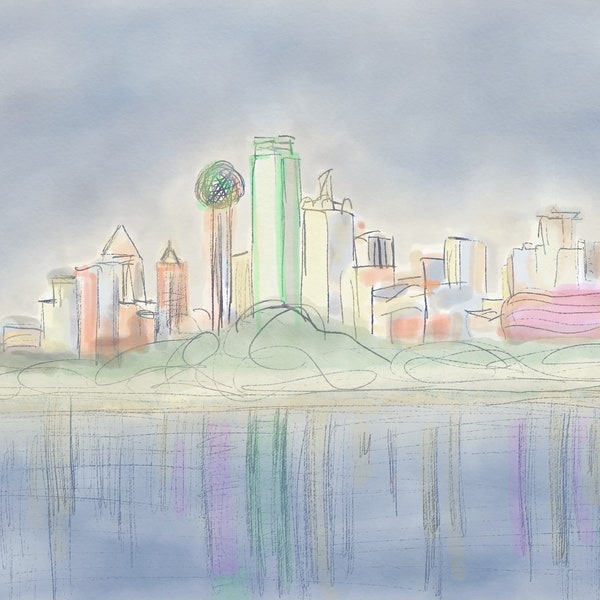 Dallas Skyline Drawing - Etsy