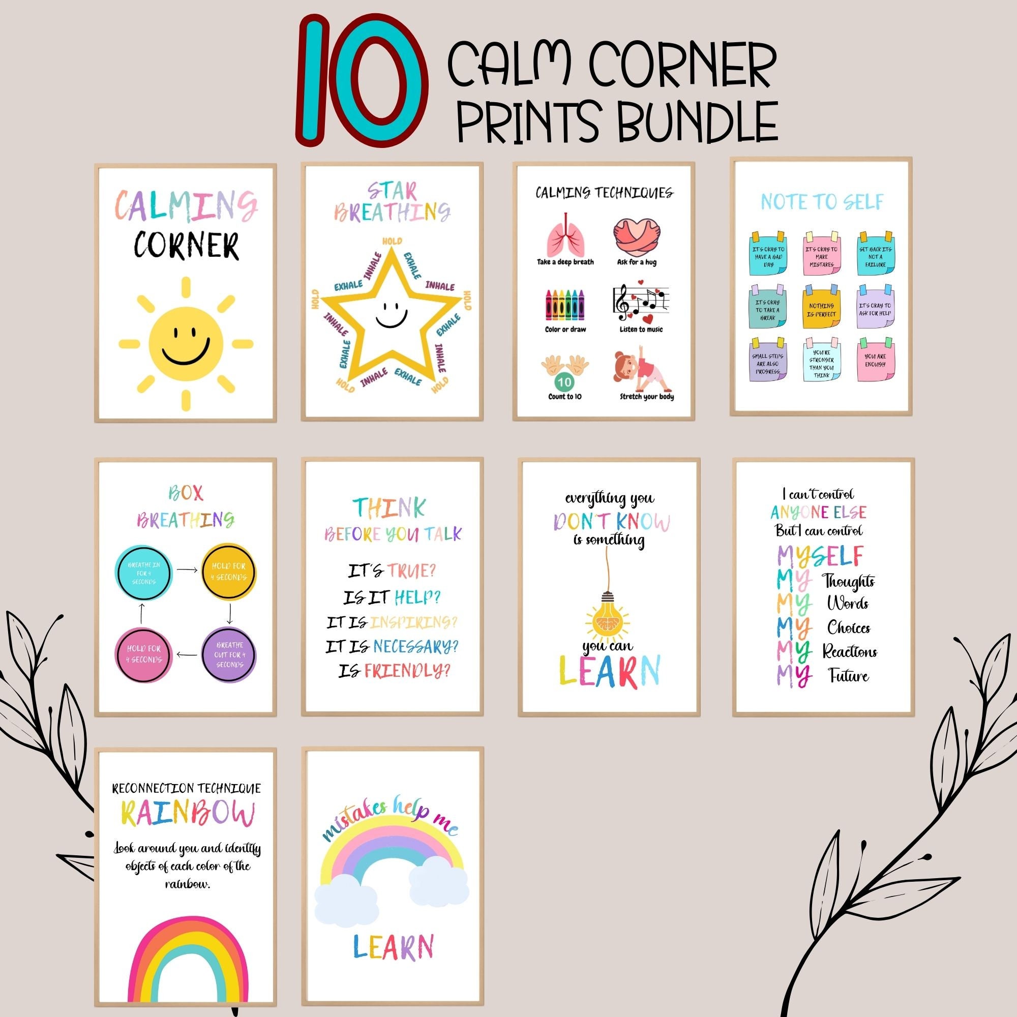 Calm Corner Decor Printables School, Calm Down Corner Preschool ...