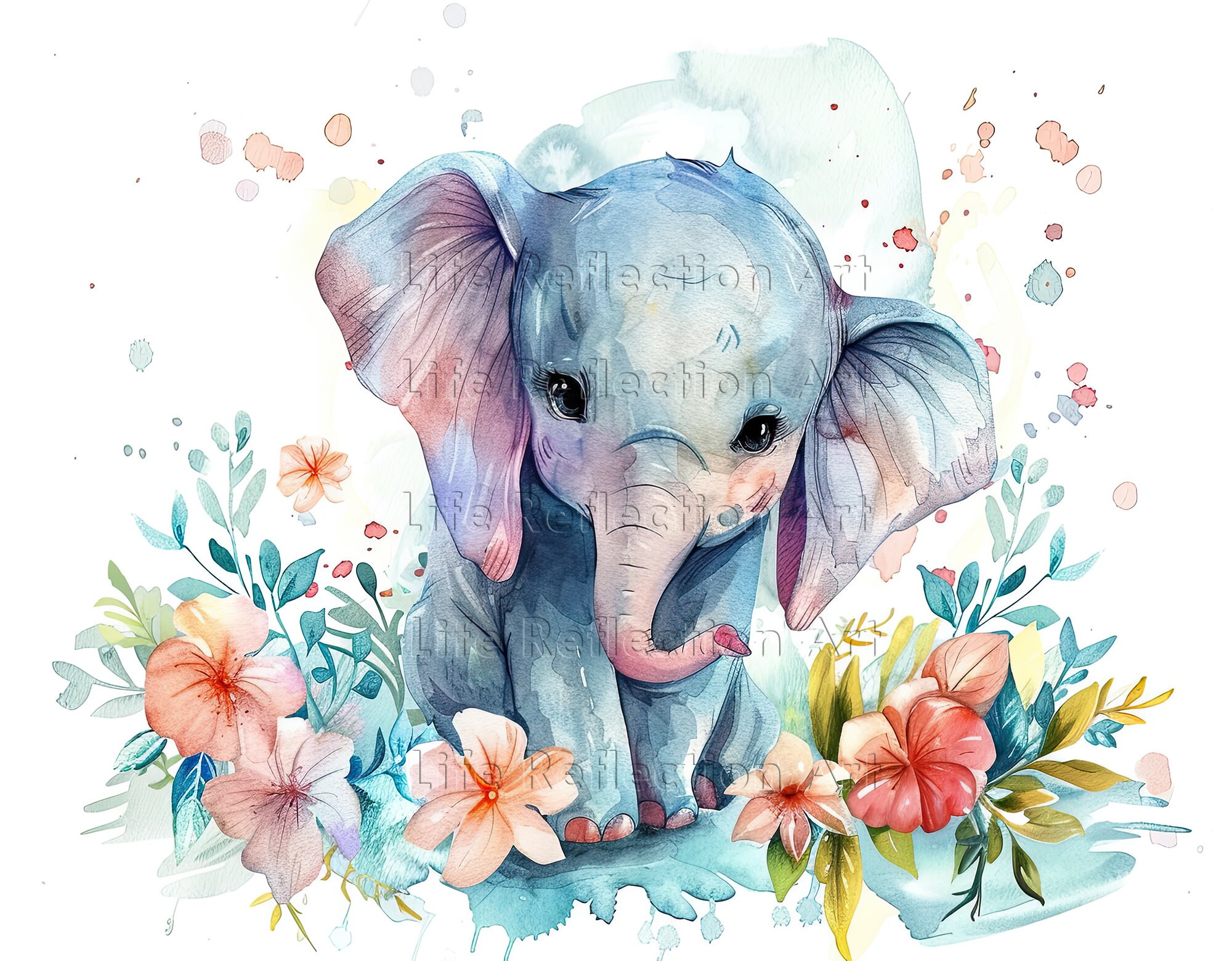 13 Cute Elephants Clipart Watercolour Digital Graphics for Commercial ...