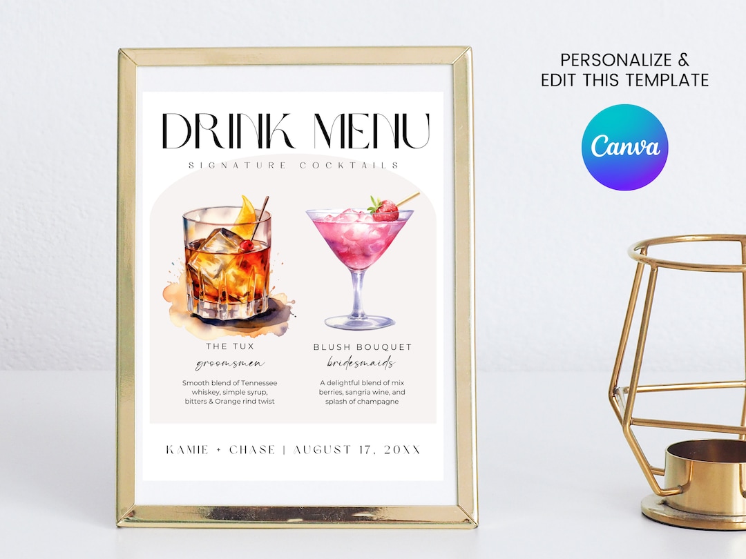 Minimalist Signature Drink Sign, Printable Drink Sign for Wedding ...