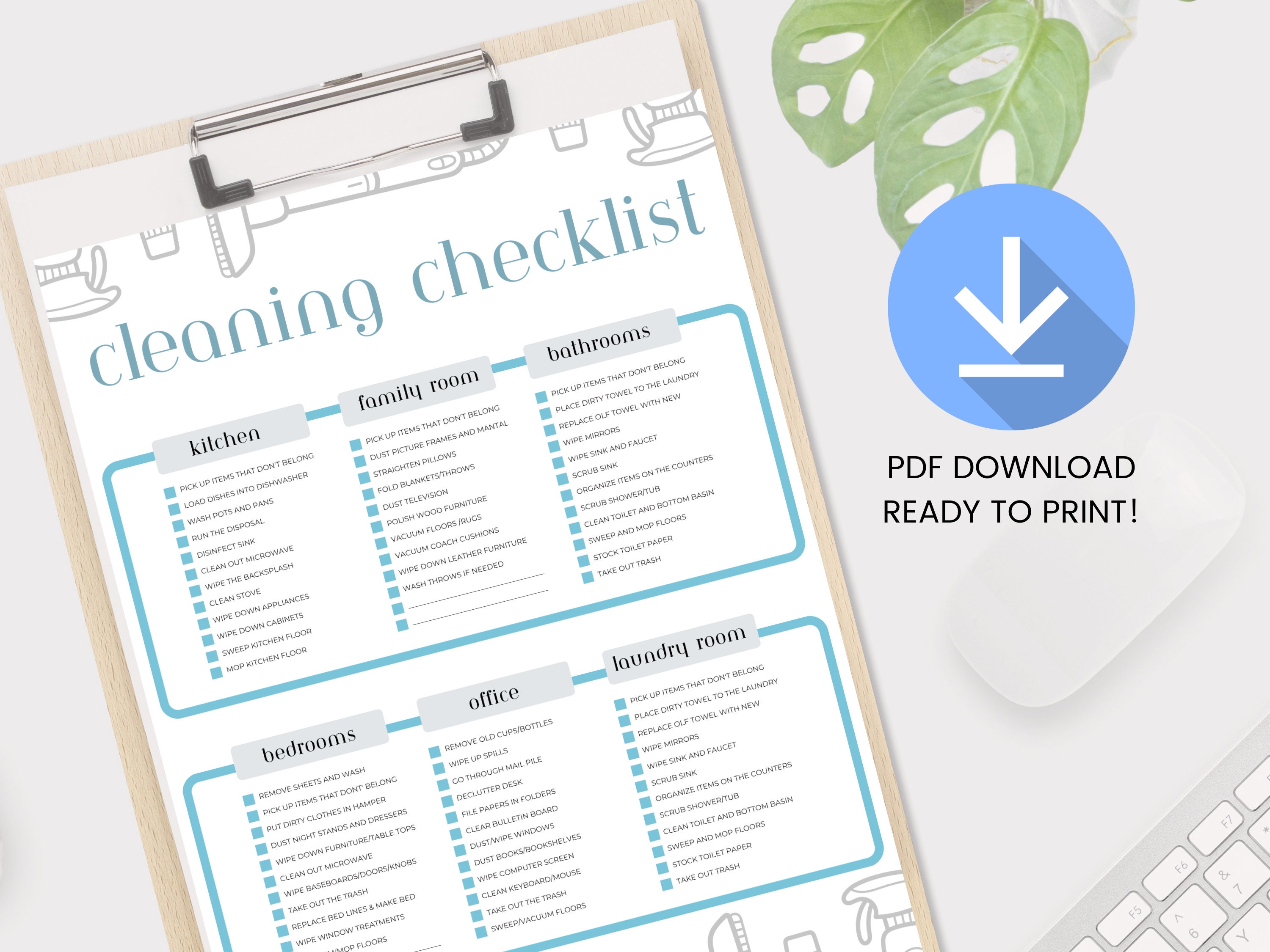 Simple Cleaning Checklist, Easy Cleaning List, Deep Cleaning Checklist ...