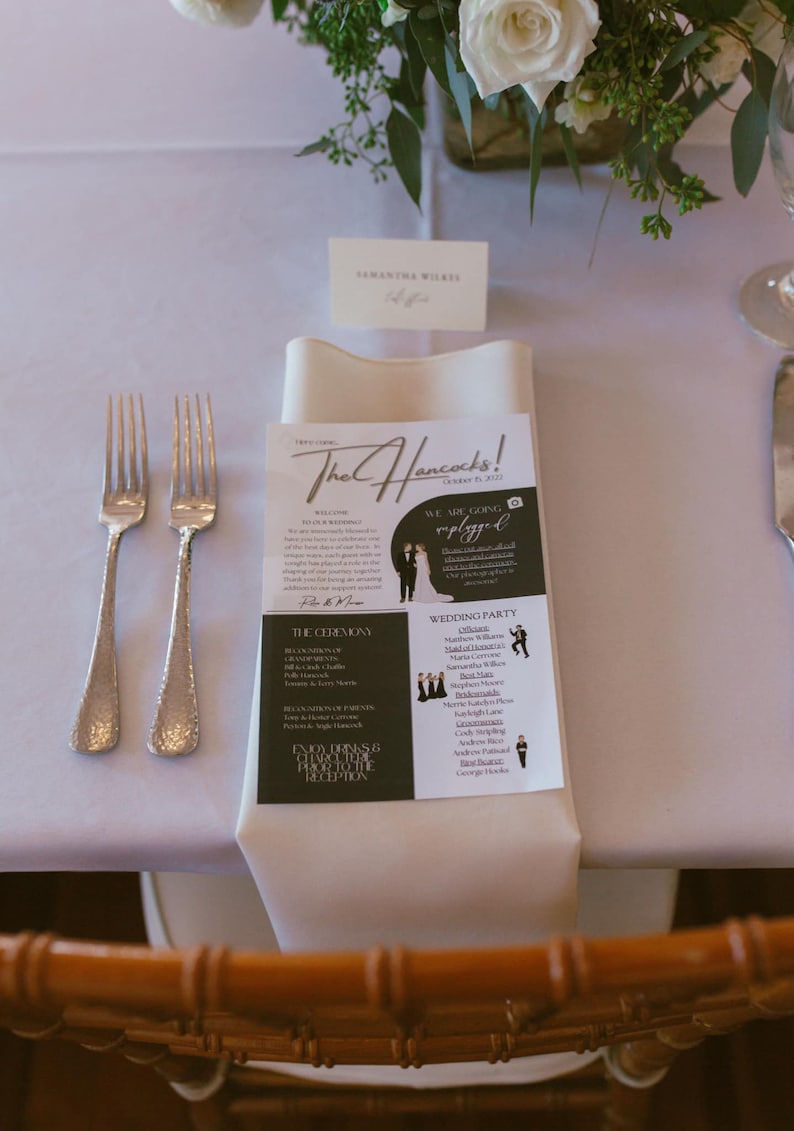 Printable Classic Wedding Program Flyer Template Download, Black, White ...