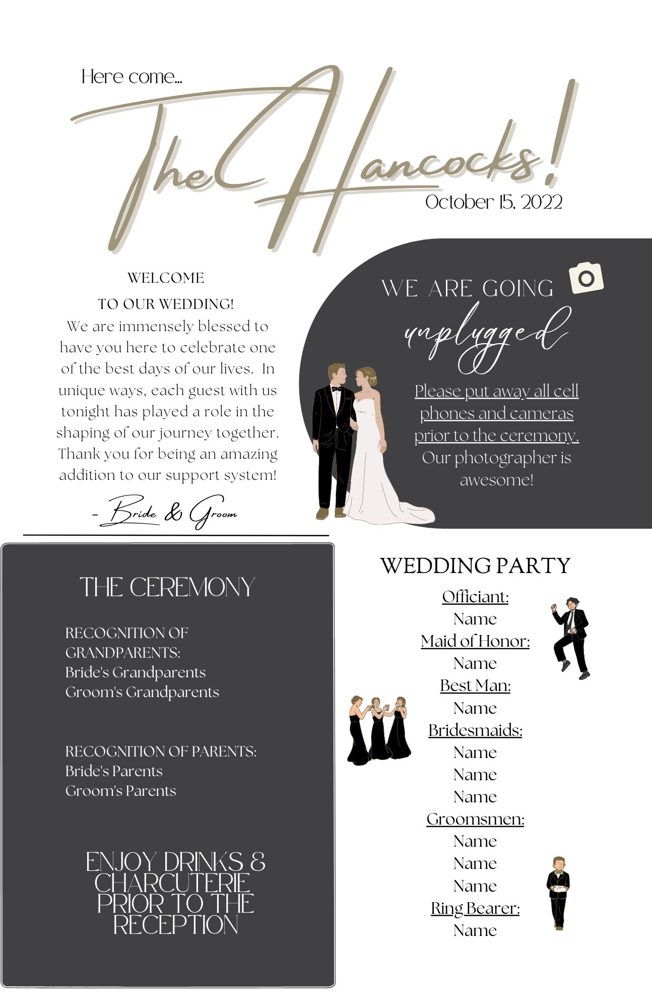 Printable Classic Wedding Program Flyer Template Download, Black, White ...