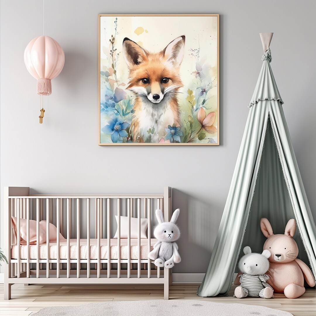 Cute Fox Digital Art Print for Nursery Decor and Kids Room, Nursery Art ...