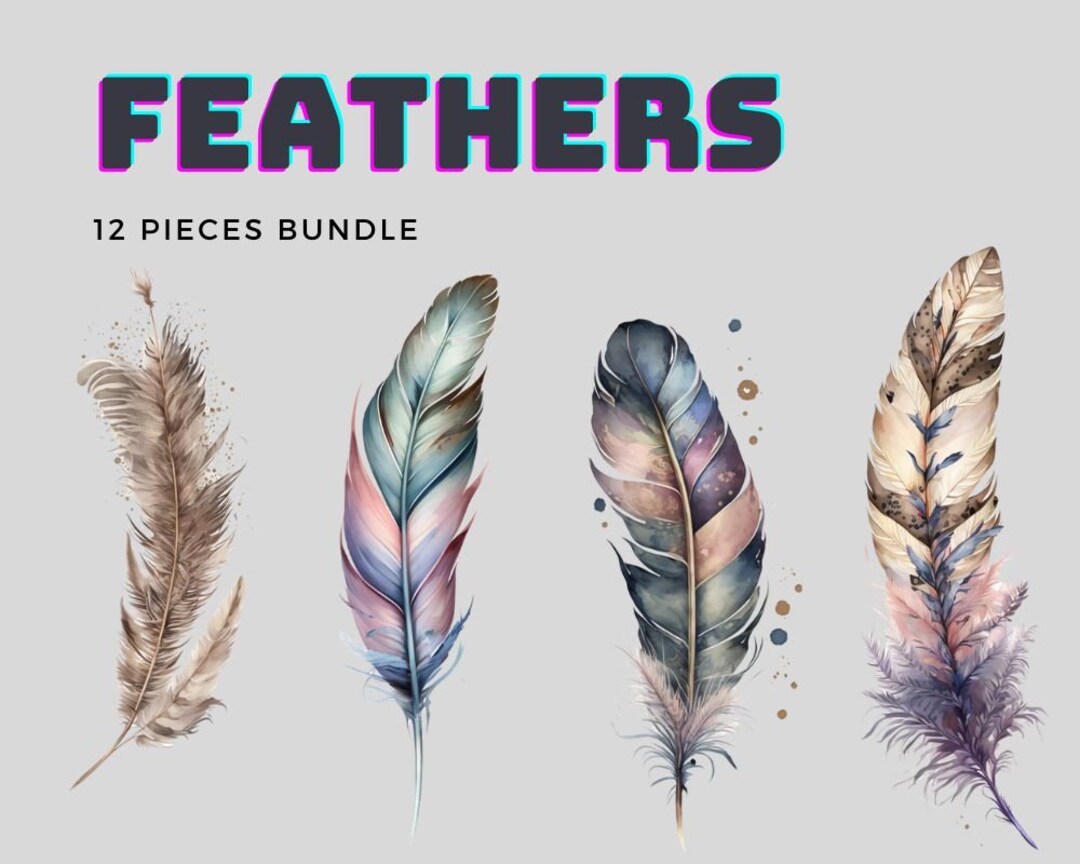 Watercolour Feather Bundle, Instant Digital Download, Card Making ...
