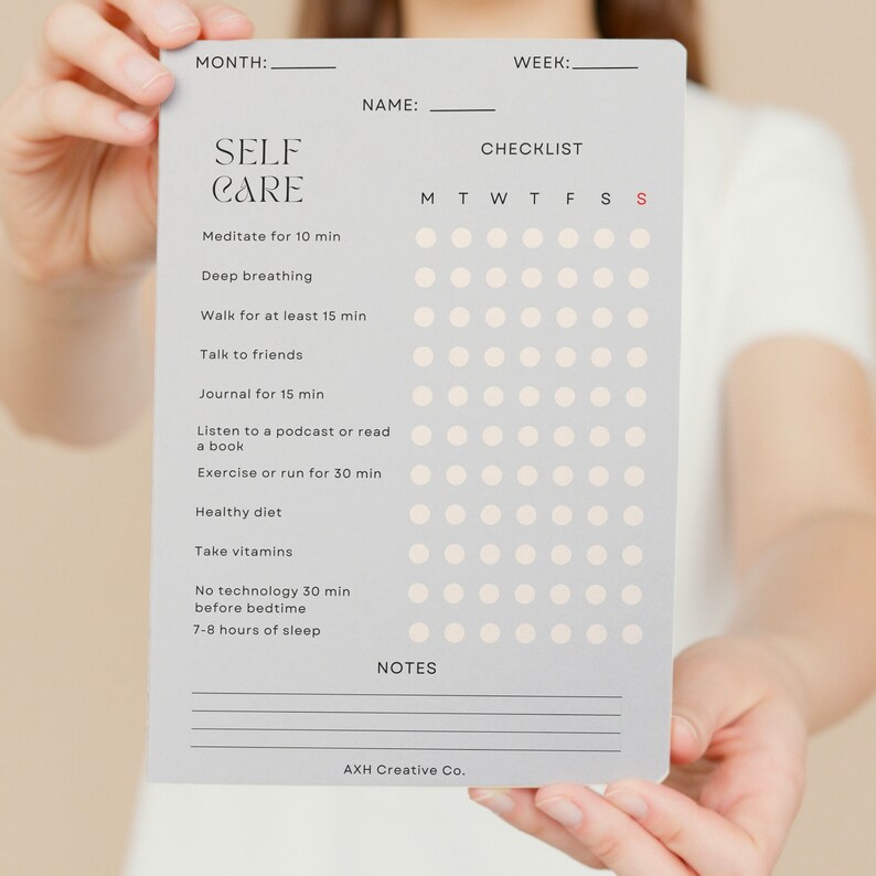 Self Care Checklist – Printable Self Care Checklist, Daily Self Care ...