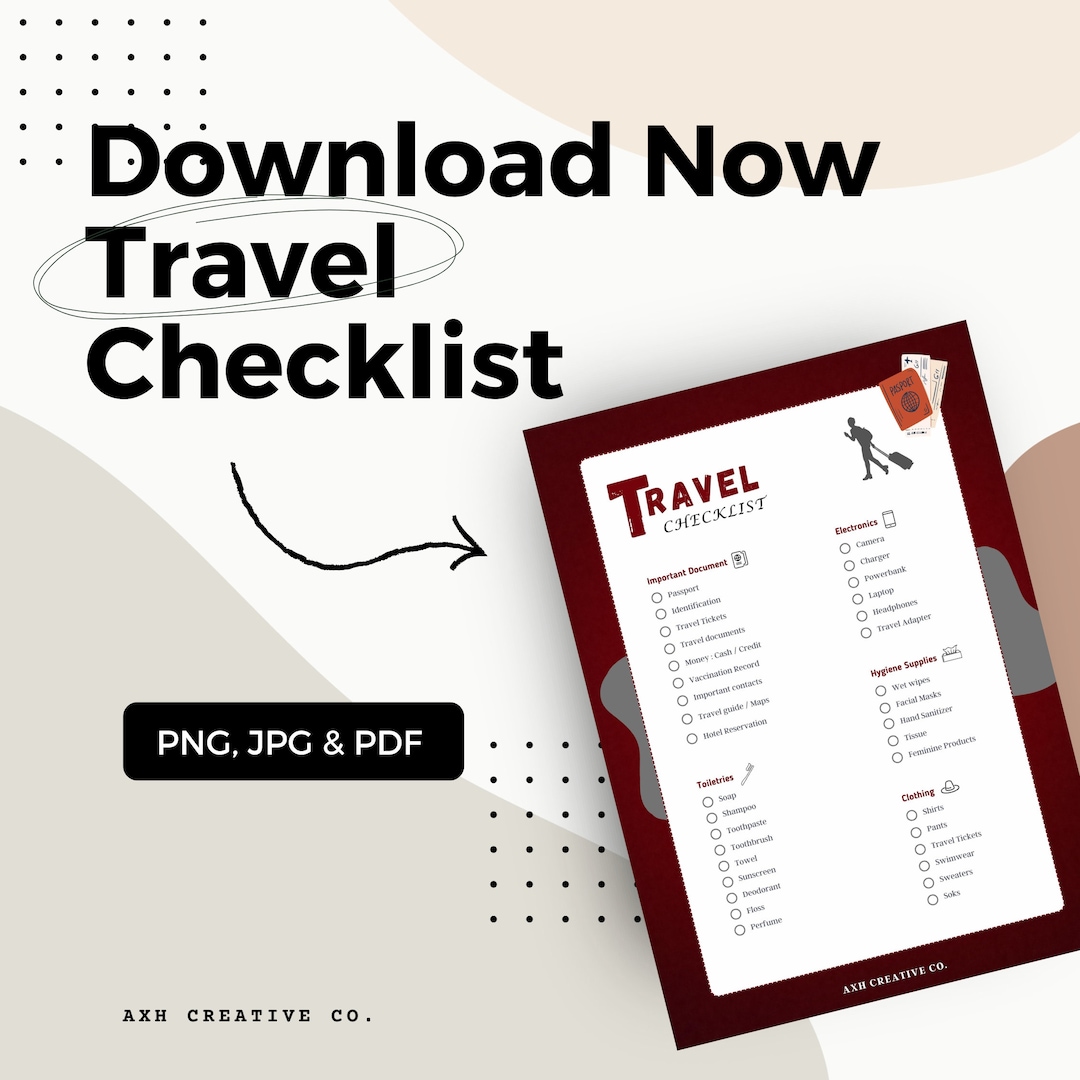Travel Packing Checklist-printable Travel Checklist-vacation Planner ...