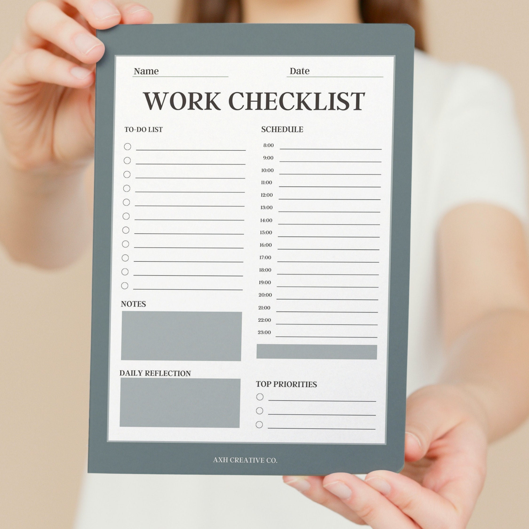 Work Checklist Template-blank Checklist-workday Organizer Planner-work ...