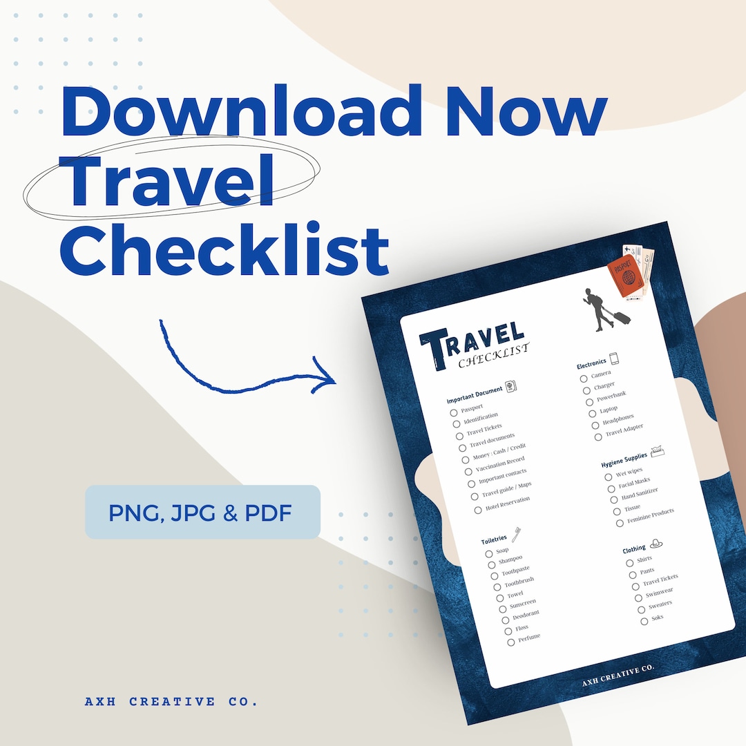 Travel Checklist-printable Travel Packing Checklist-vacation Planner ...