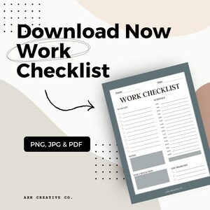 Work Checklist Template-blank Checklist-workday Organizer Planner-work ...