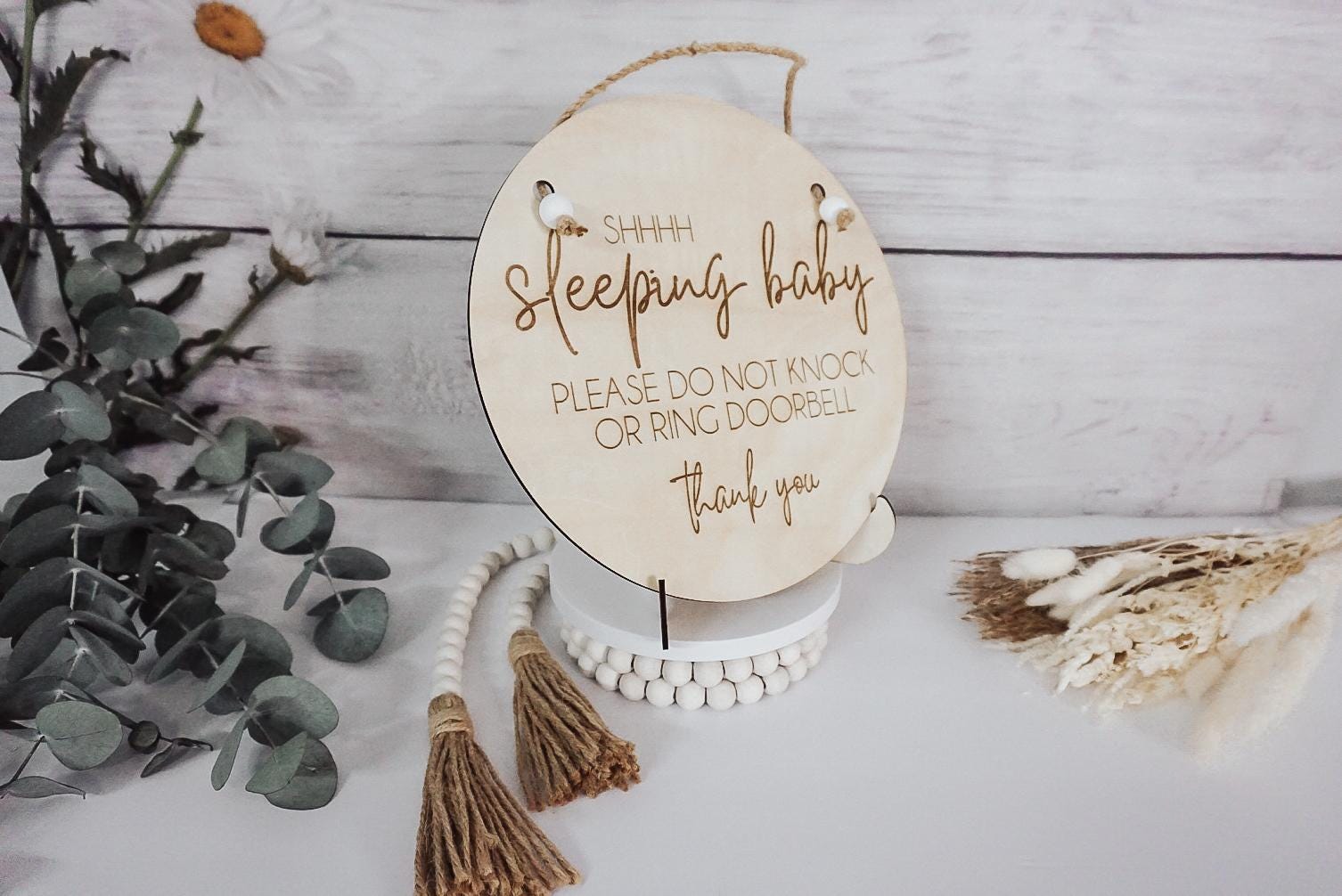Shhh Baby is Sleeping Sign – Wood Round Nursery Door Sign - Etsy