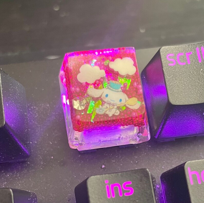 Resin Keycap Holographic Pink Glitter Heart Character - Etsy